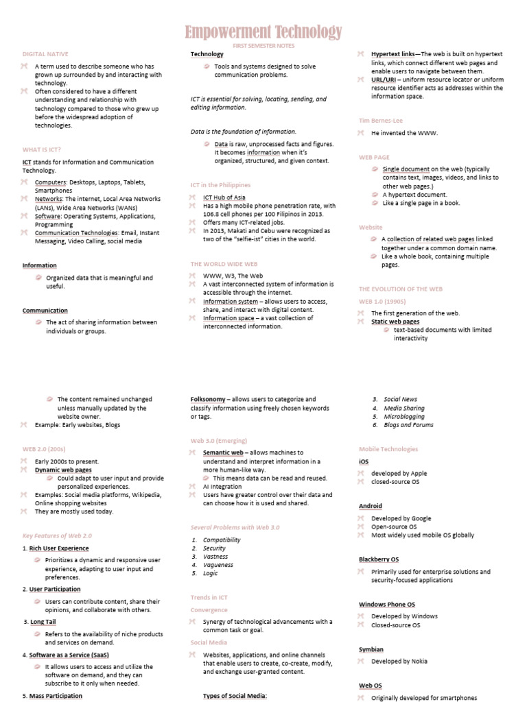 Empowerment Technology Notes: ICT Overview | PDF | World Wide Web ...
