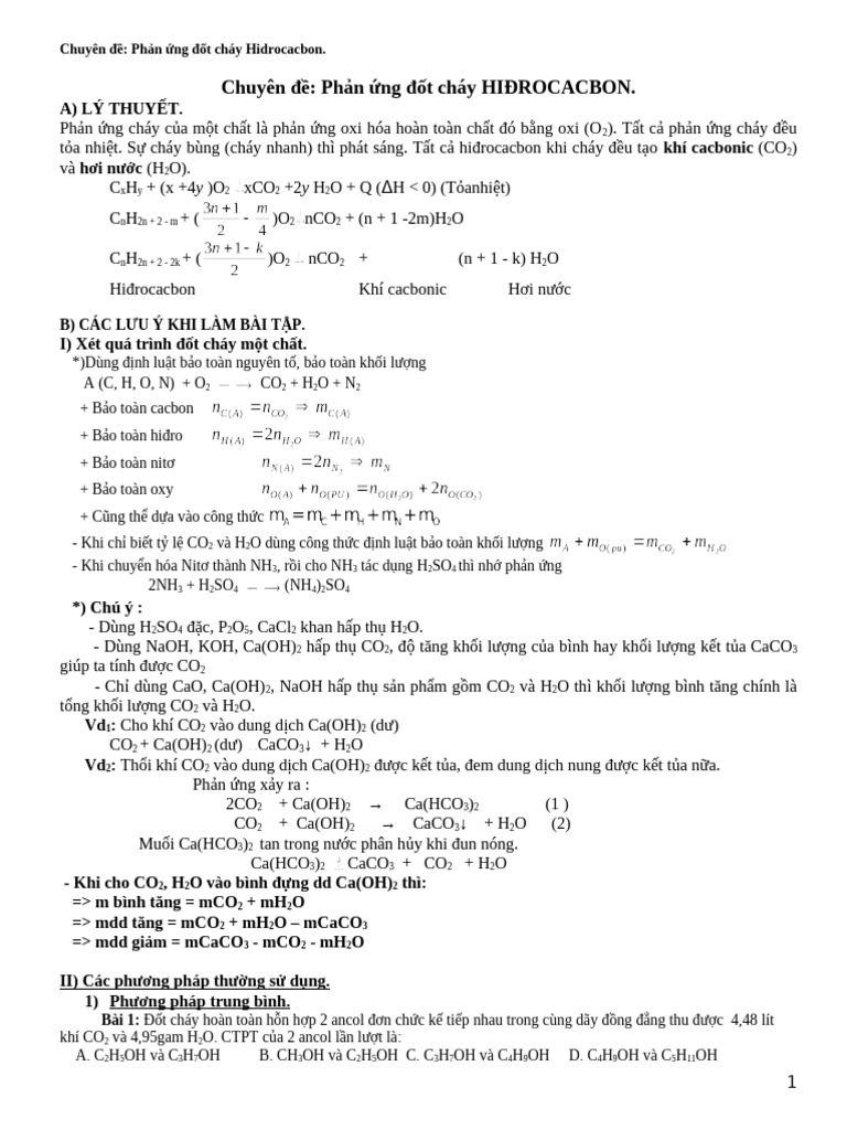 Phuong Phap Giai Bai Toan Dot Chay Hidrocacbon | PDF