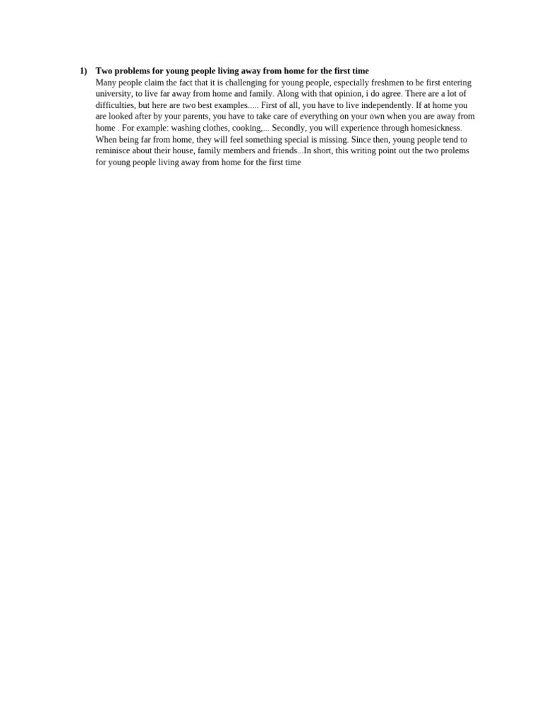 1) Two Problems For Young People Living Away From Home For The First ...