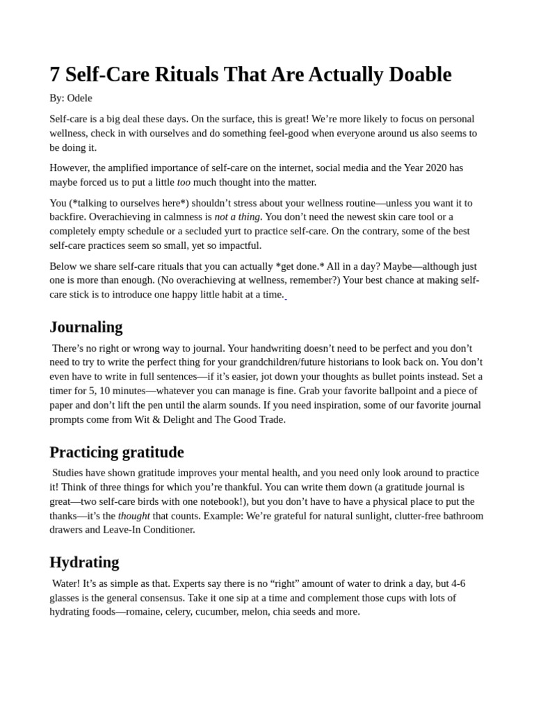 7 Easy Self-Care Rituals to Try | PDF