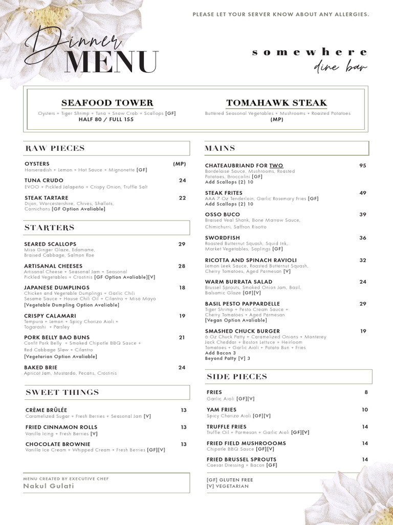 Somewhere Menu Nov 14 2023 | PDF | Champagne | Sauce