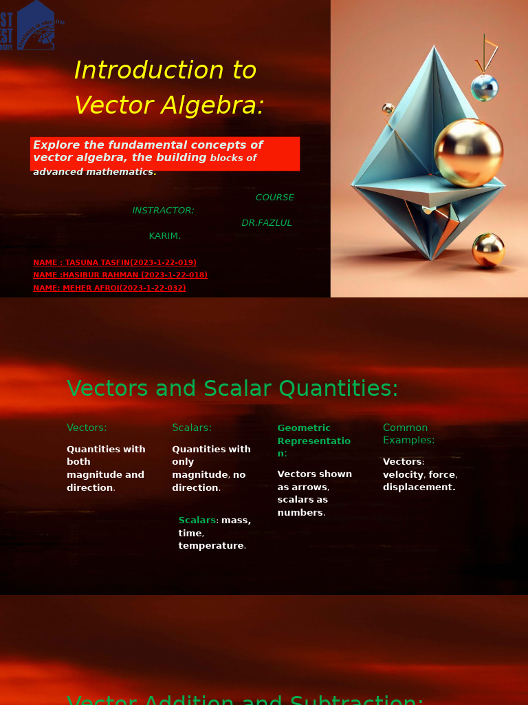 Fundamentals of Vector Algebra Explained | PDF | Euclidean Vector ...