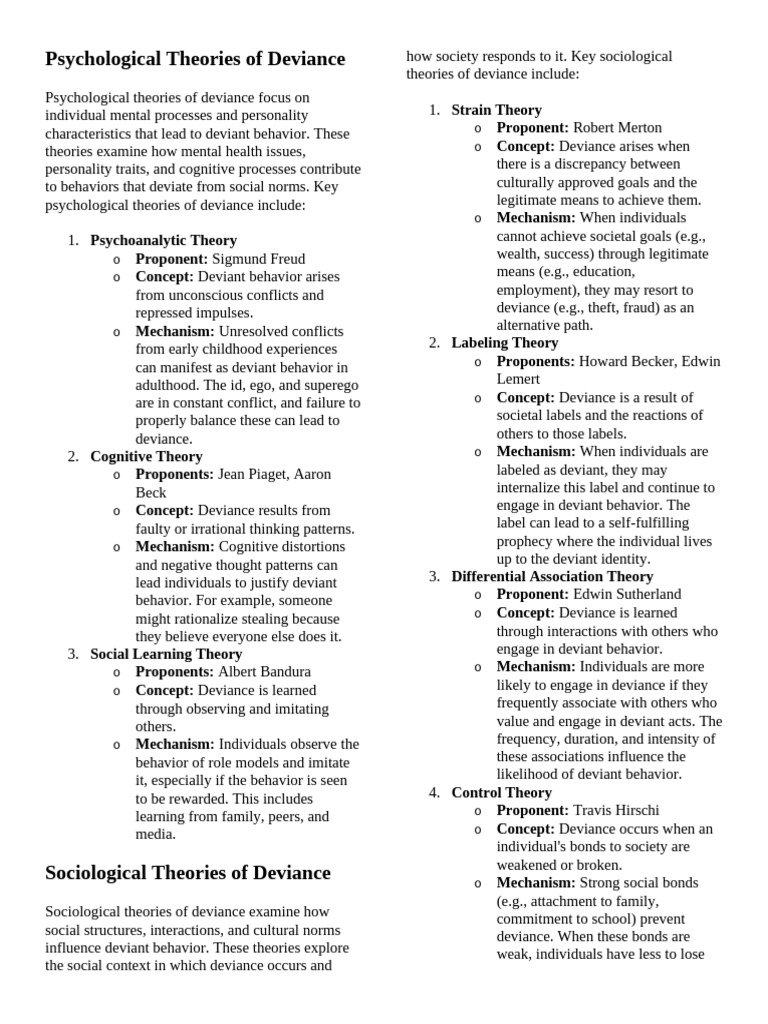 Psychological and Sociological Theories of Deviance | PDF | Deviance ...