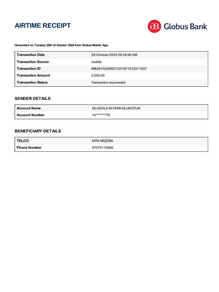 Airtime Purchase Confirmation | PDF
