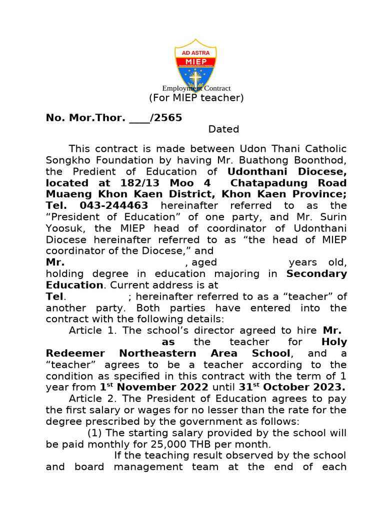 MIEP Contract 2022 2023 | PDF | Teachers | Working Time