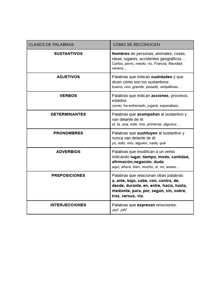 Esquema Tipos de Palabras | PDF