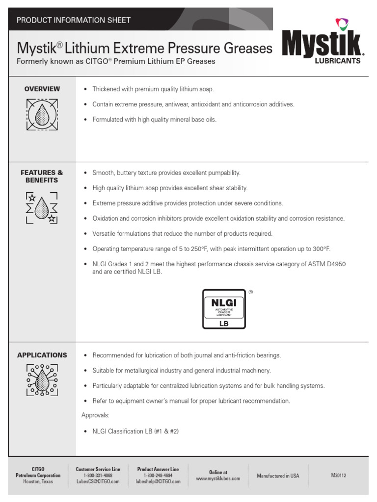 Mystik Lithium Extreme Pressure Greases: Formerly Known As CITGO ...