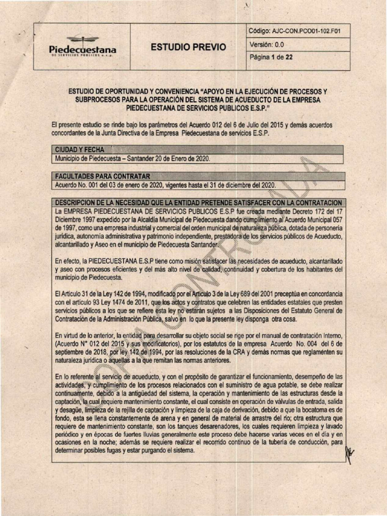 1.estudio Previo 2 2020 Operaciones | PDF | Agua