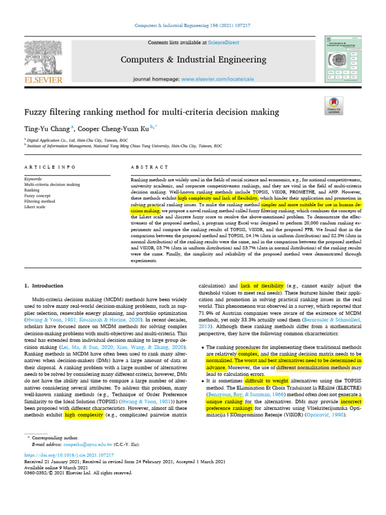 Zz. MADM-Fuzzy Filtering Ranking | PDF