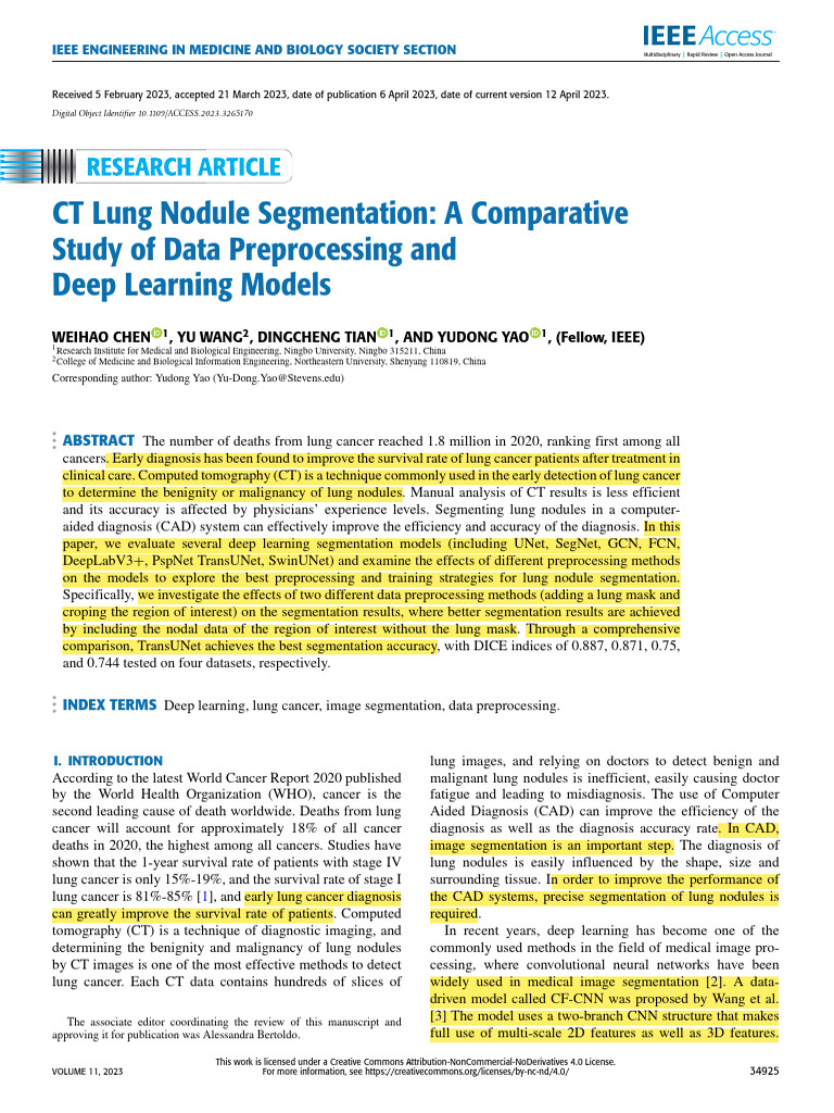 CT Lung Nodule Segmentation A Comparative Study of Data Preprocessing and Deep Learning Models ...
