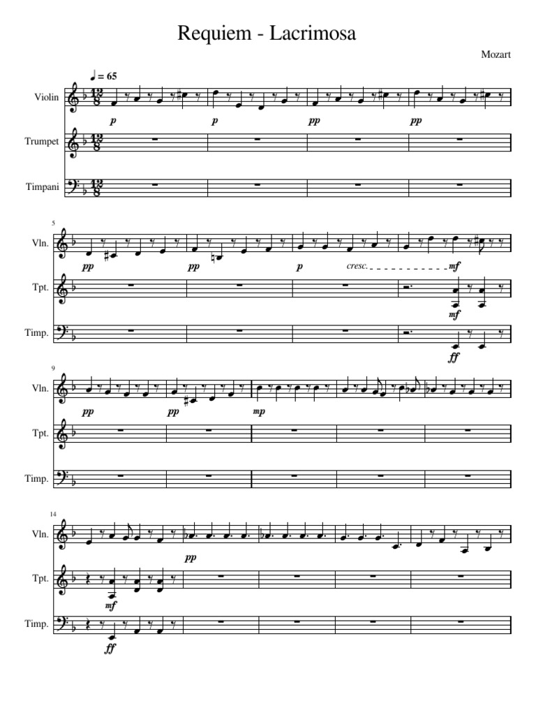 Lacrimosa (Violoncelle & Trumpet & Timpani) | PDF