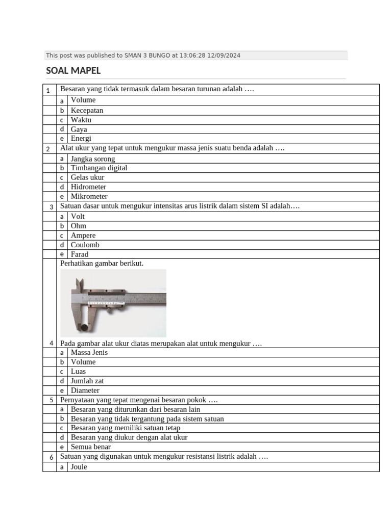 Soal Fisika Kelas E1-E6 | PDF