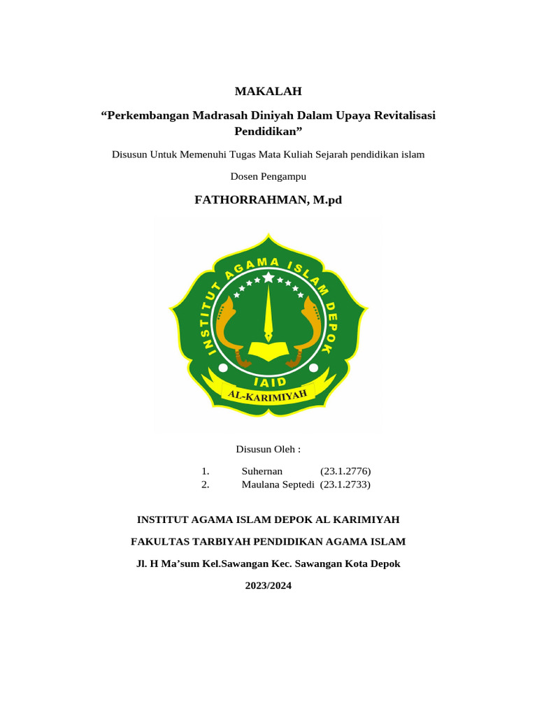 Makalah Sejarah Pendidikan Islam KLMPK 12 | PDF | Karier & Perkembangan | Agama & Spiritualitas