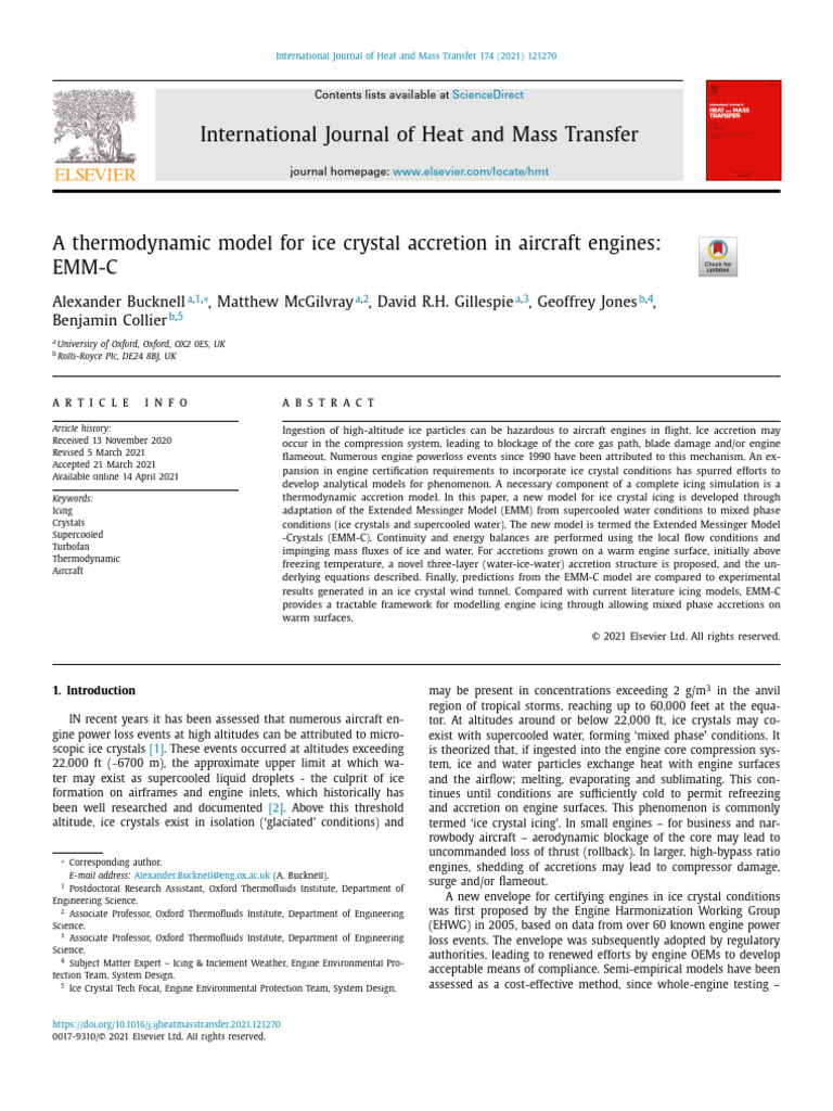 A Thermodynamic Model For Ice Crystal Accretion In Aircraft Engines Pdf Ice Heat