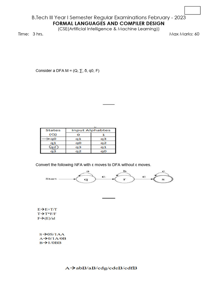 Formal Languages and Compiler Design | PDF | Theoretical Computer Science | Computer Programming