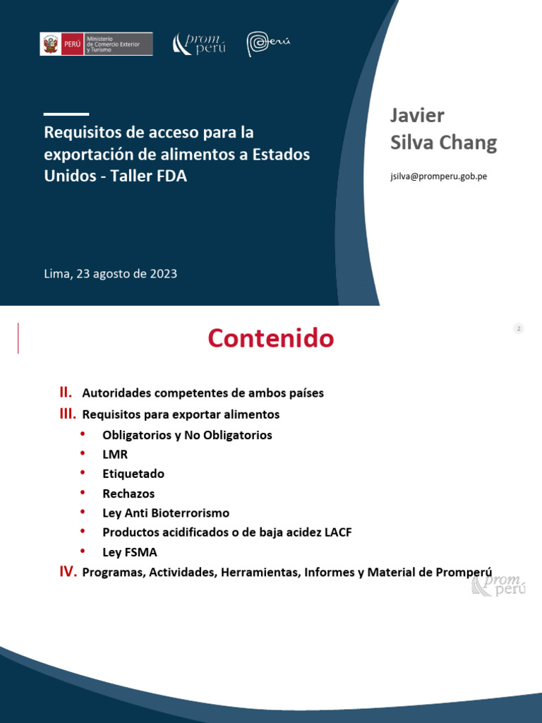 Requisitos de Acceso para La Exportacion de Alimentos A Estados Unidos - Taller Fda - 23 Agosto ...