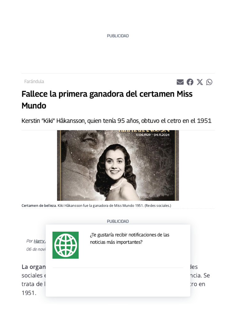 Fallece La Primera Ganadora Del Certamen Miss Mundo - Metro Puerto Rico ... Fallece La Primera Ganadora Del Certamen Miss Mundo - Metro Puerto Rico ...