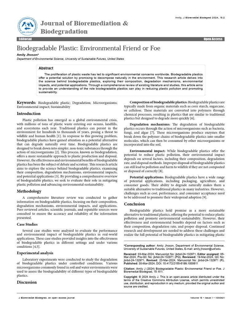 Biodegradable Plastic Environmental Friend or Foe | PDF ...