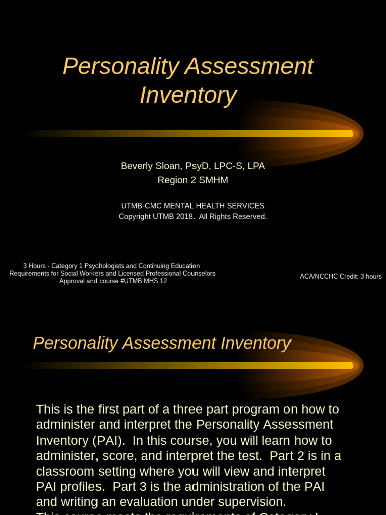 Personality Assessment Inventory: Beverly Sloan, Psyd, LPC-S, Lpa ...