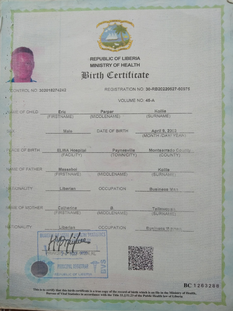 Birth Certificate Eric | PDF