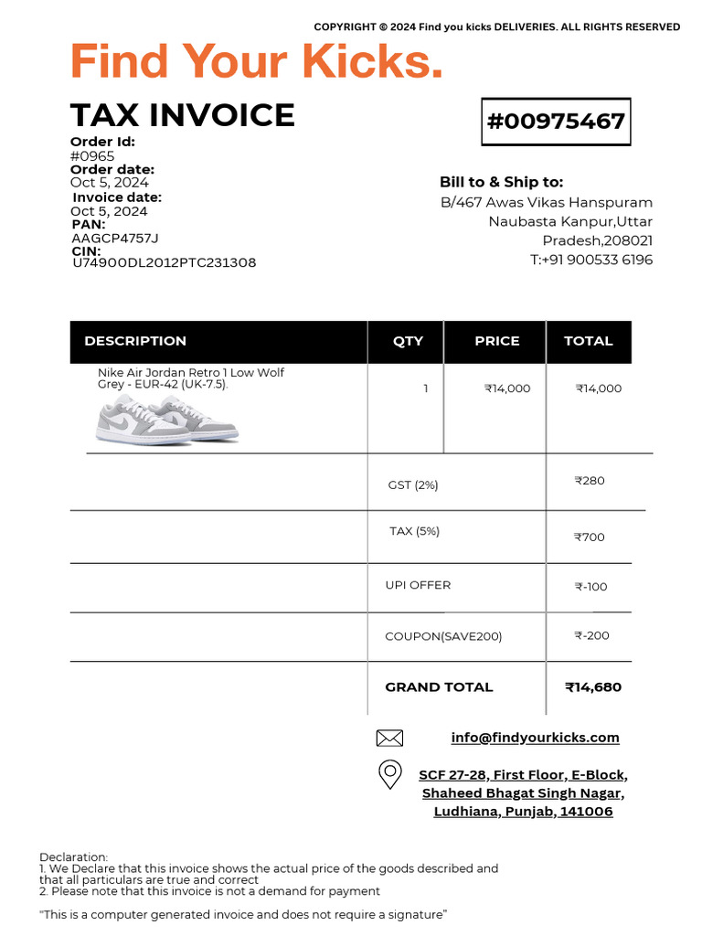 Invoice Findyourkicks | PDF