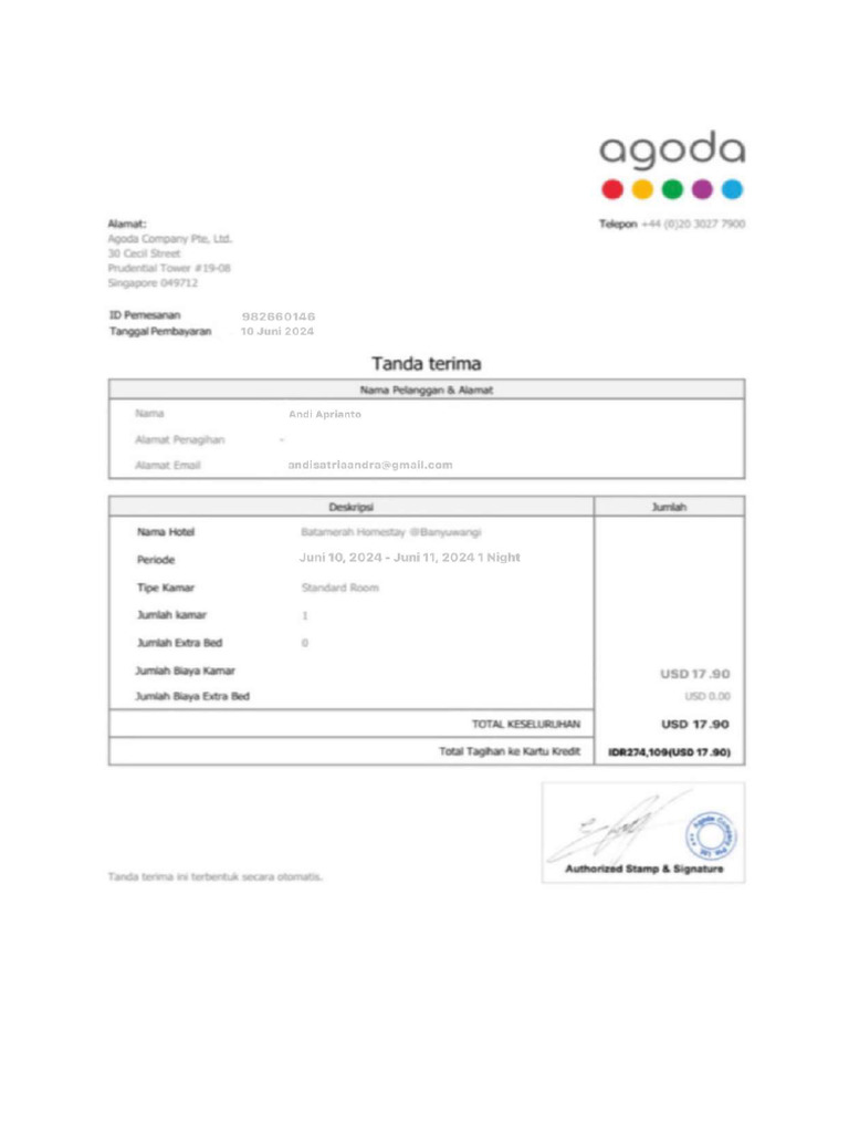 Bill Hotel Agoda | PDF