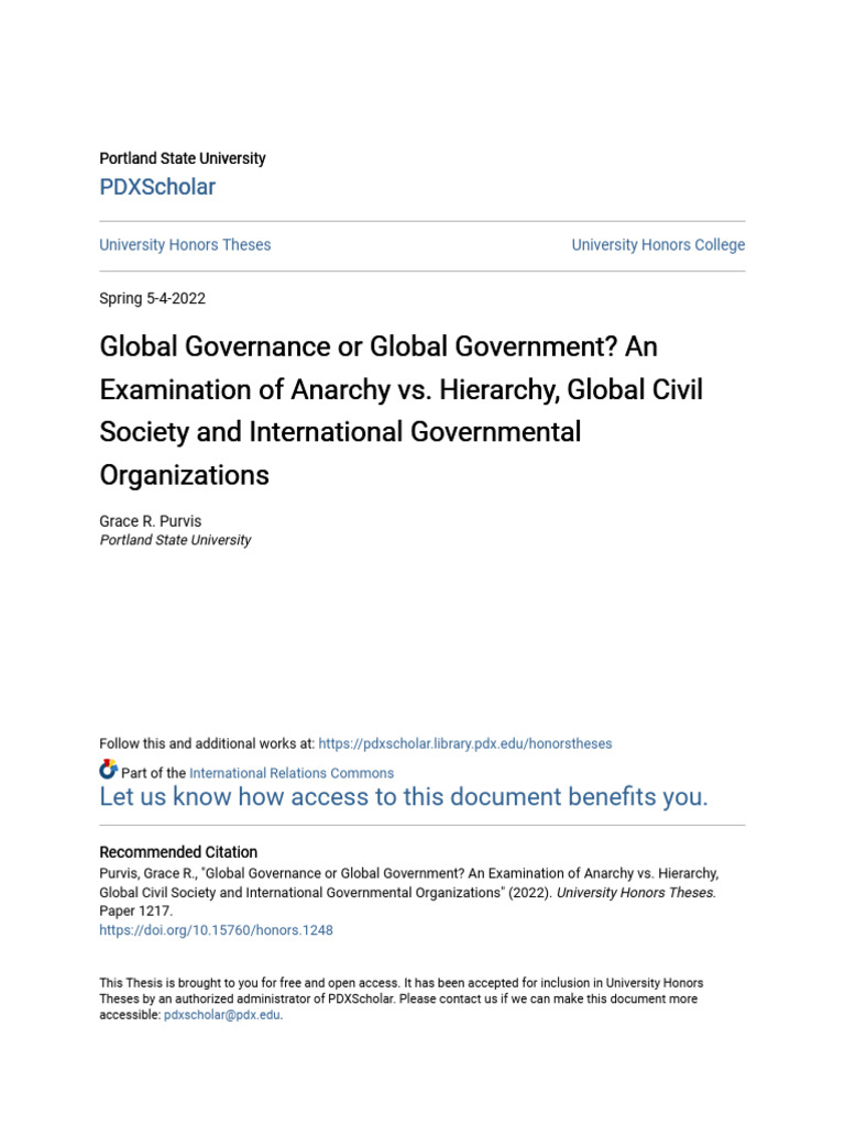 Global Governance or Global Government - An Examination of Anarchy ...