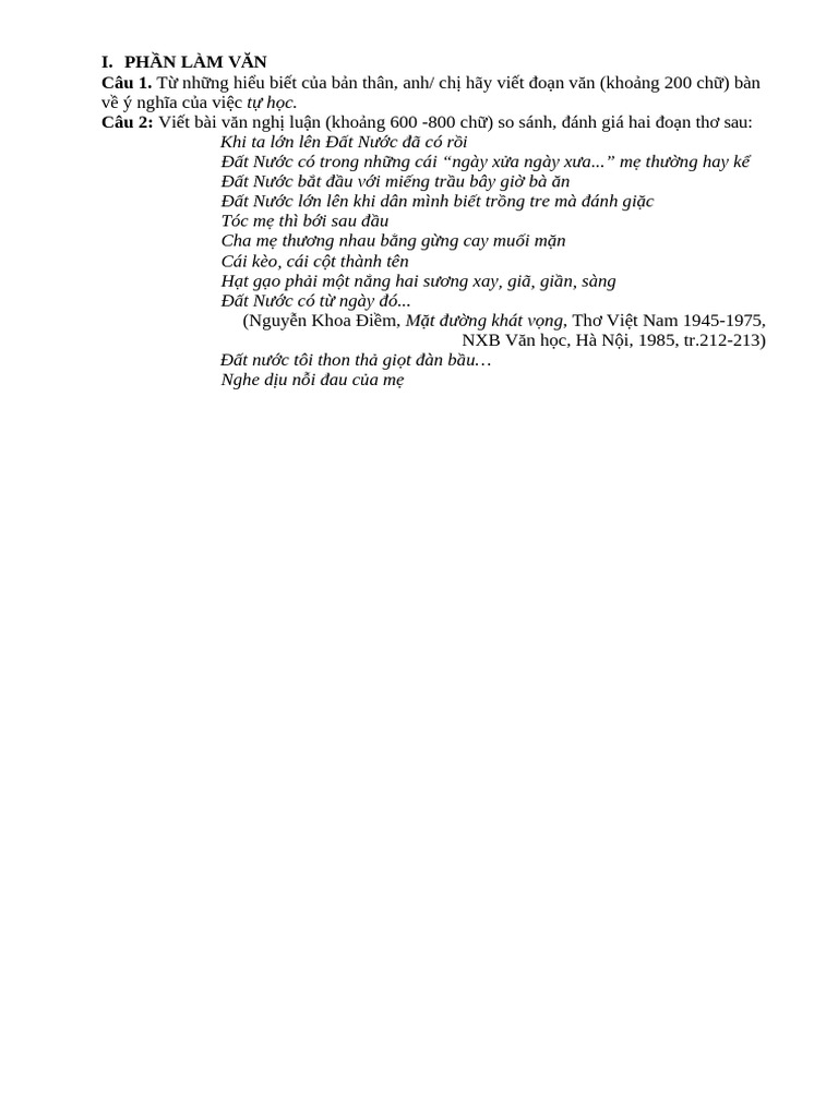 PHẦN LÀM VĂN - ÔN THI GK I | PDF