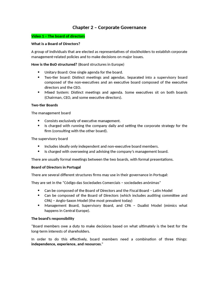 Chapter 2 - Corporate Governance | PDF | Board Of Directors | Executive ...
