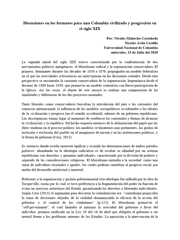 Disensiones en Los Formatos para Una Colombia Civilizada y Progresista ...