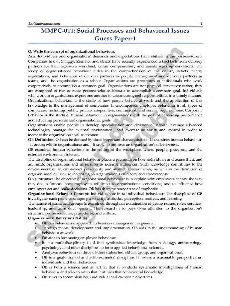 MMPC 011 Guess Paper | PDF