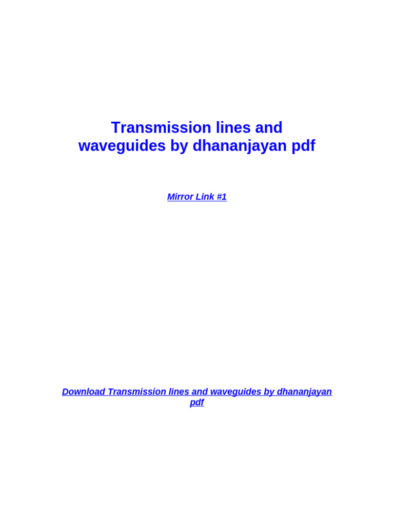 Transmission Lines and Waveguides by Dhananjayan PDF | PDF | Computers