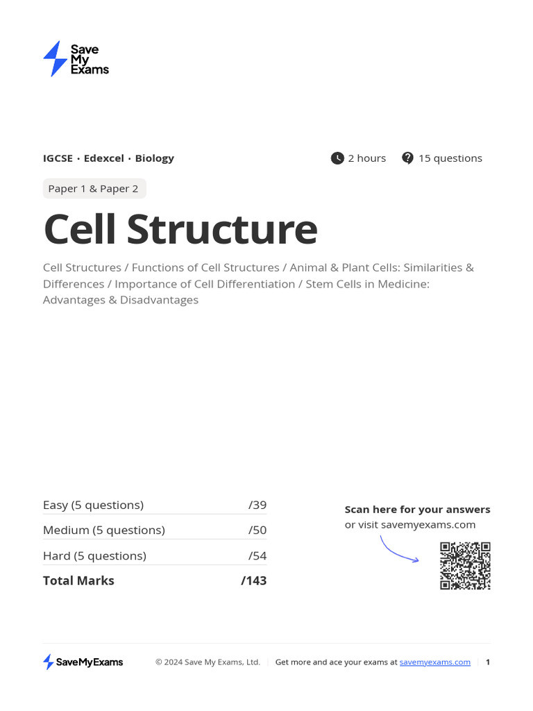IGCSE Biology: Cell Structure & Functions | PDF | Cell (Biology) | Regeneration (Biology)