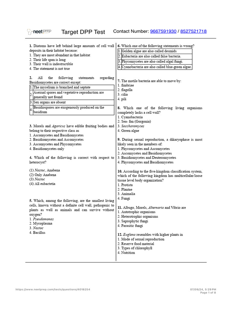 Fungal and Algal Classification Insights | PDF | Fungus | Algae