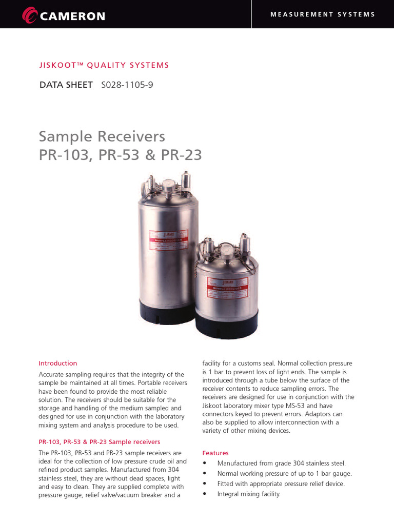Jiskoot Sample Receivers | PDF | Pressure | Valve