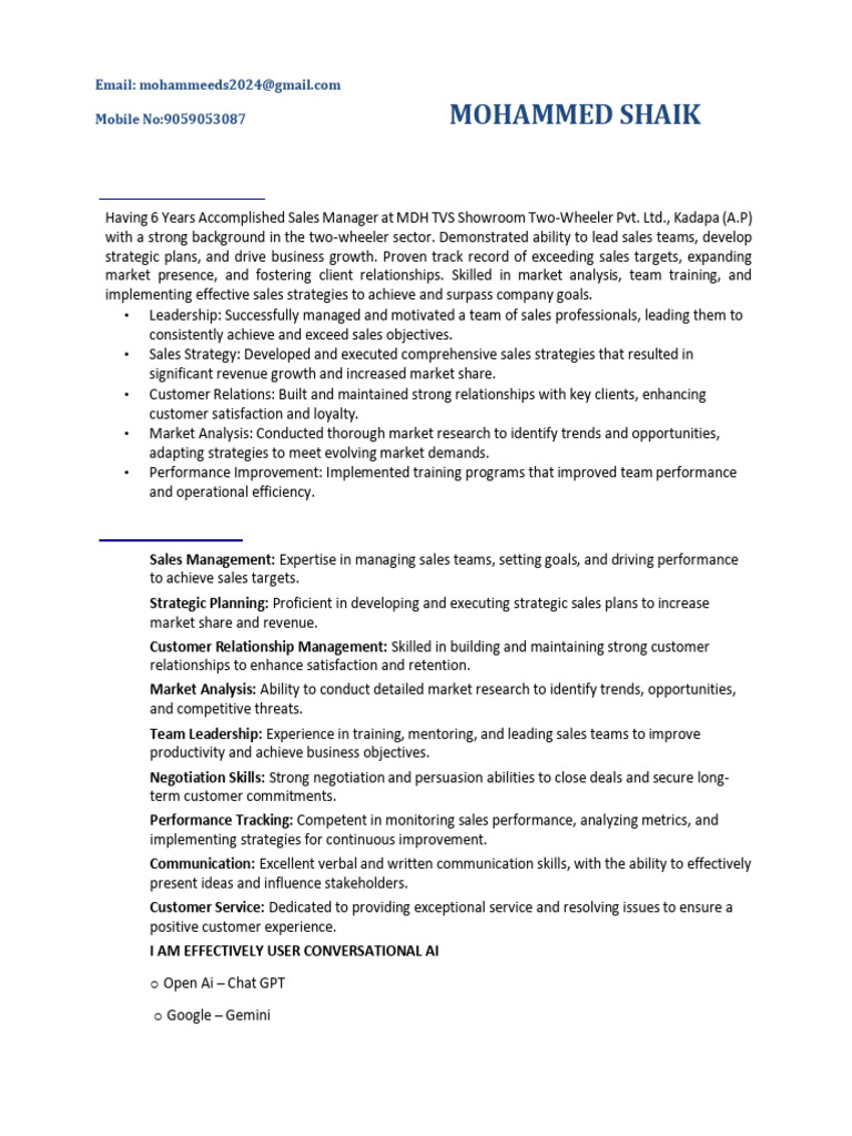 Shaik Mohammed Resume Apna | PDF | Customer Relationship Management | Sales