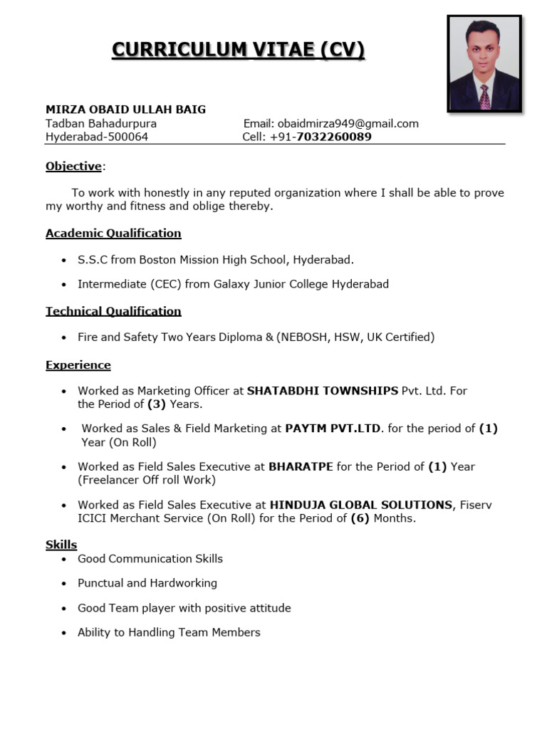 Mirza Obaid Ullah Baig CV | PDF