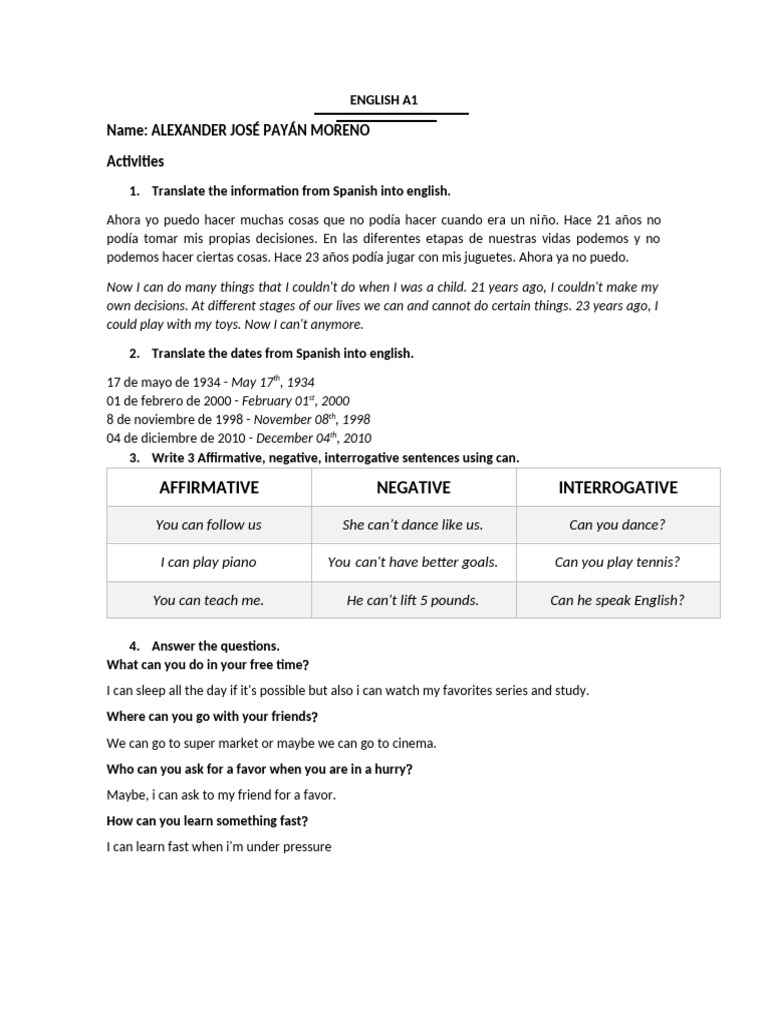 English A1 by Payán | PDF