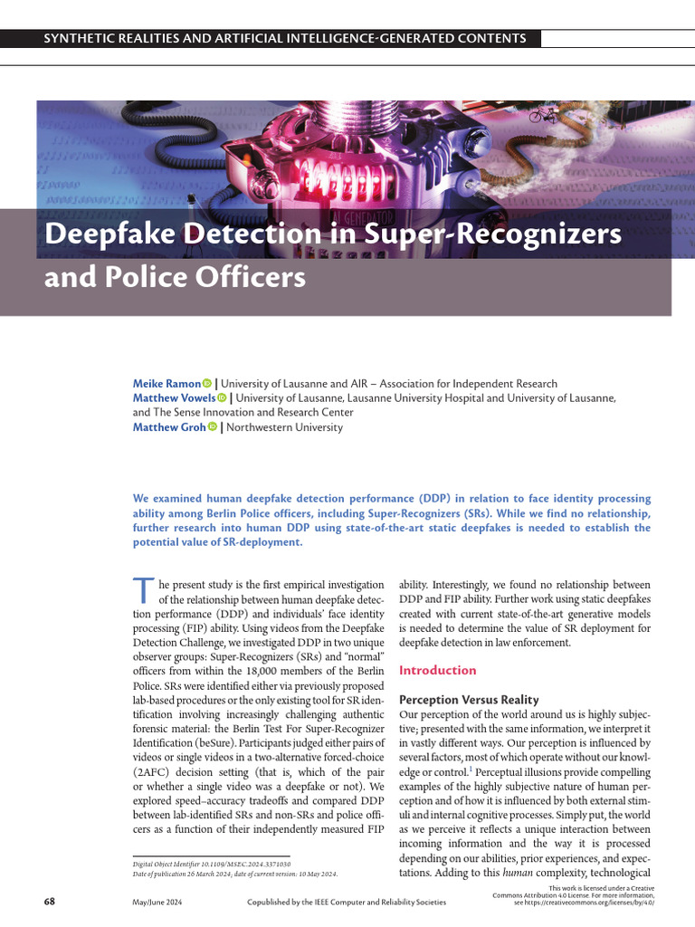 Deepfake Detection in Super-Recognizers and Police Officers | PDF ...