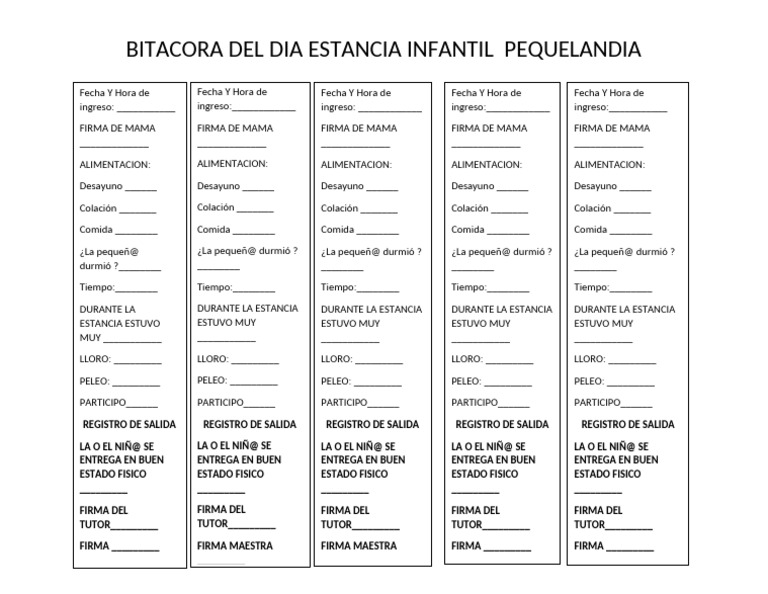 Bitácora Diaria Estancia Infantil | PDF