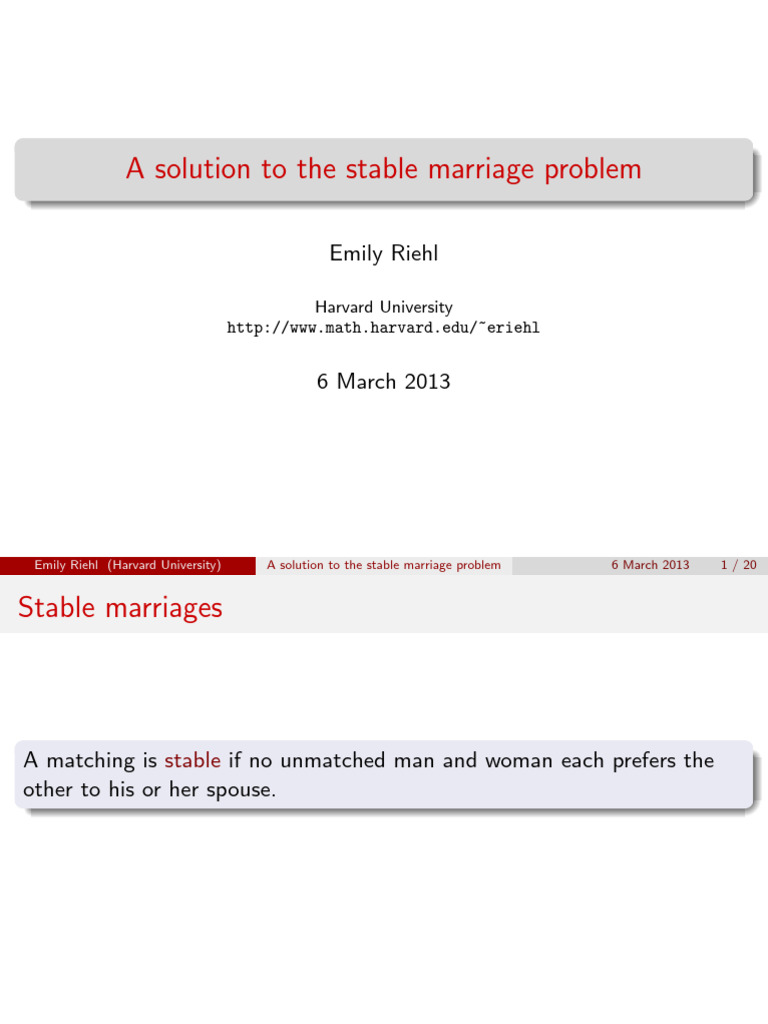 A Solution To The Stable Marriage Problem | PDF | Theoretical Computer ...