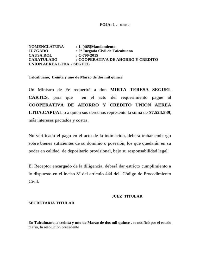 Mirta Teresa Seguel Cartes Cooperativa de Ahorro Y Credito Union Aerea ...