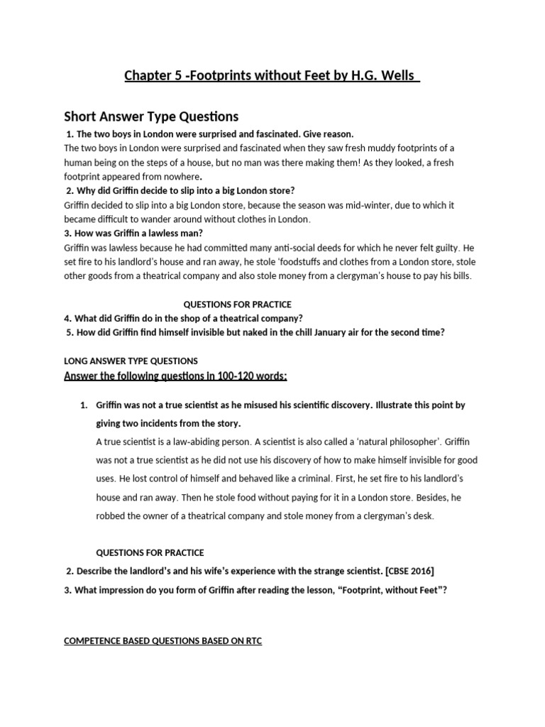 FOOTPRINTS WITHOUT FEET Que Ans and Assignment | PDF