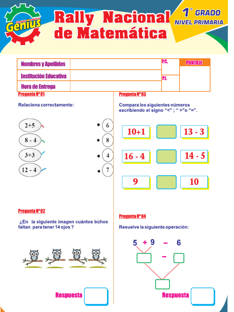 Matemática - 1° Grado Primaria | PDF