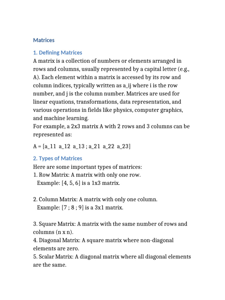 Matrices Definitions and Properties Expanded | PDF | Teaching Methods ...