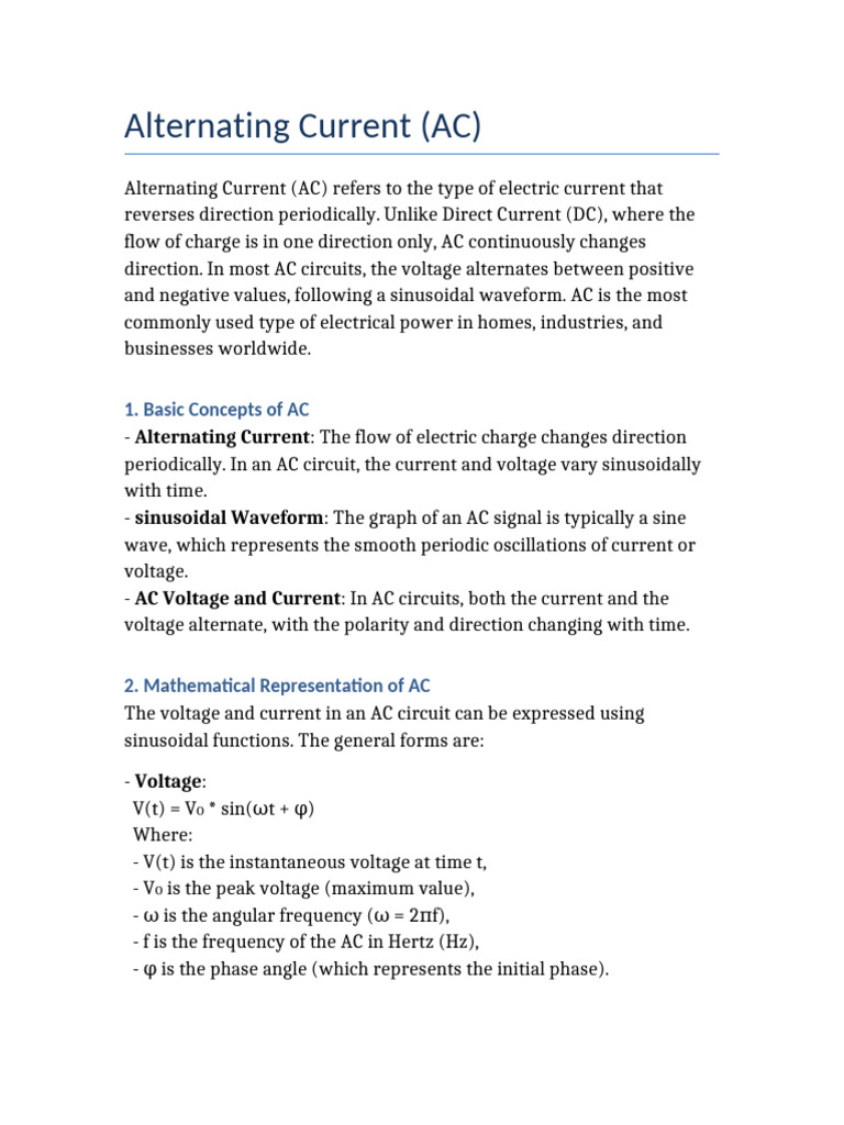 Alternating Current AC Notes | PDF | Alternating Current | Root Mean Square