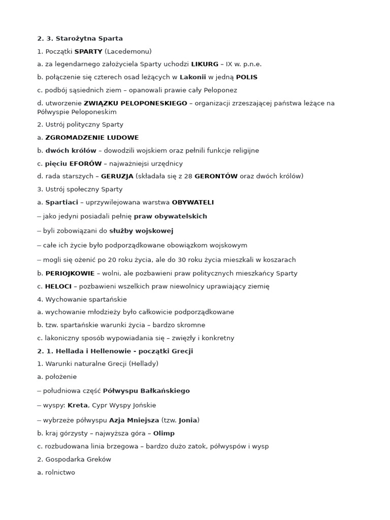 Sparty Likurg Polis: 2. 3. Starożytna Sparta | PDF