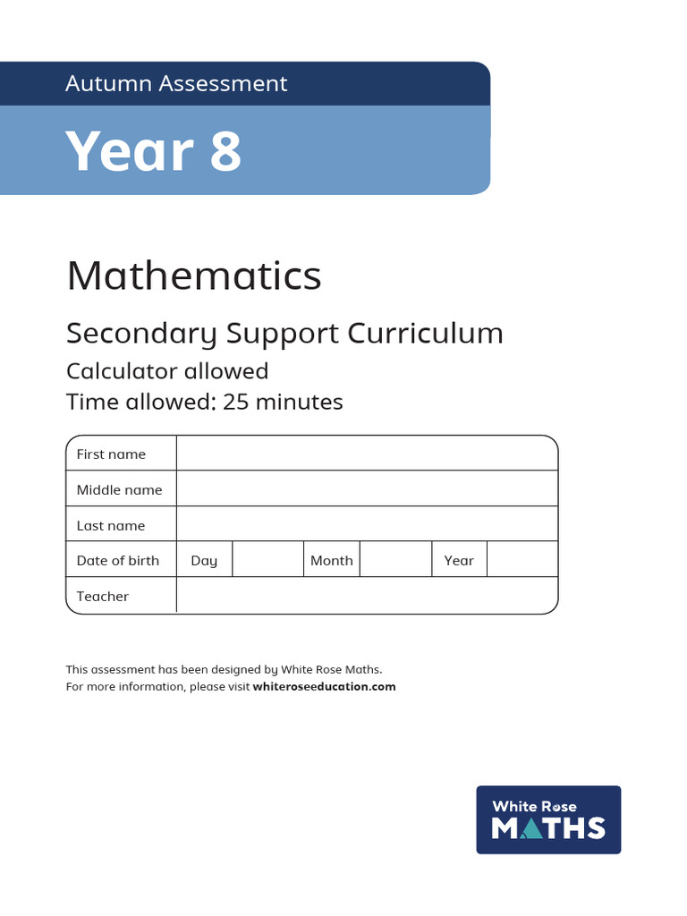Year 8 Autumn Maths Assessment | PDF | Mathematics