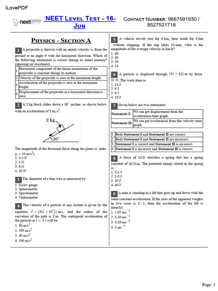 OFFLINE - TEST - 01 - CODE - A - NEETOXPHILLIC - NEETPREP - CLASSROOM ...