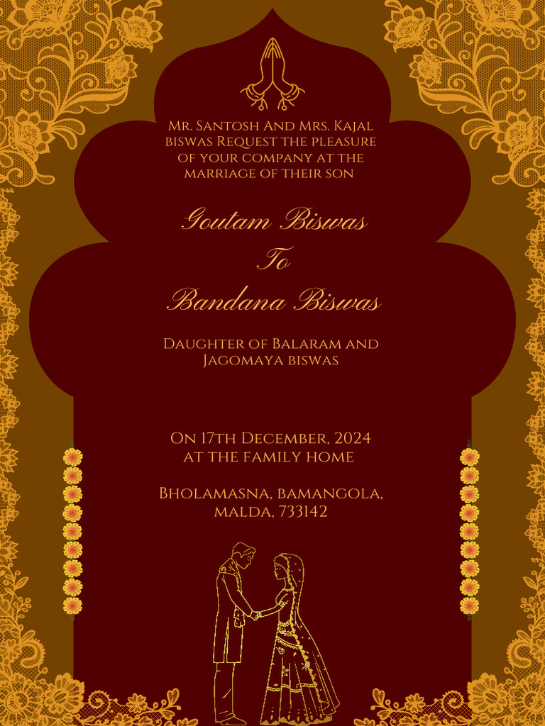 Maroon and Brown Traditional Wedding Invitation Card - 20241107 ...